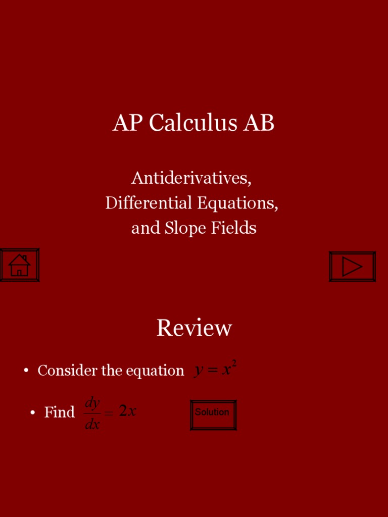AP Calculus AB Antiderivatives, Differential Equations, and Slope ...