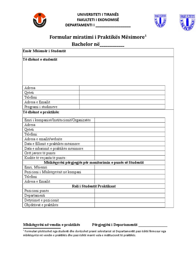 Formular Miratimi Praktika MÃ Simore Bachelor | PDF