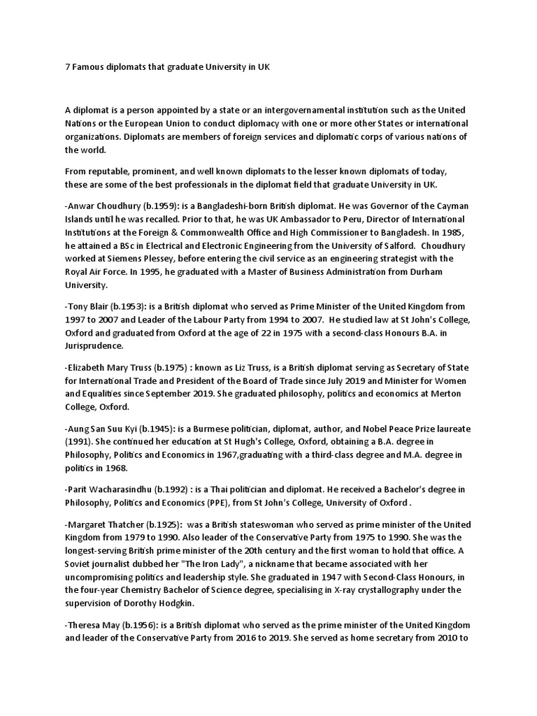 7 Famous Diplomats That Graduate University in UK | PDF | United ...