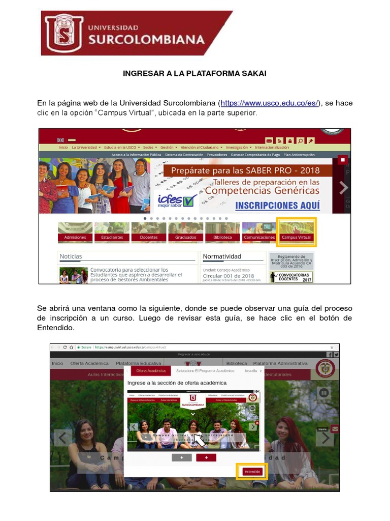 Guia Ingreso Plataforma Sakai | PDF