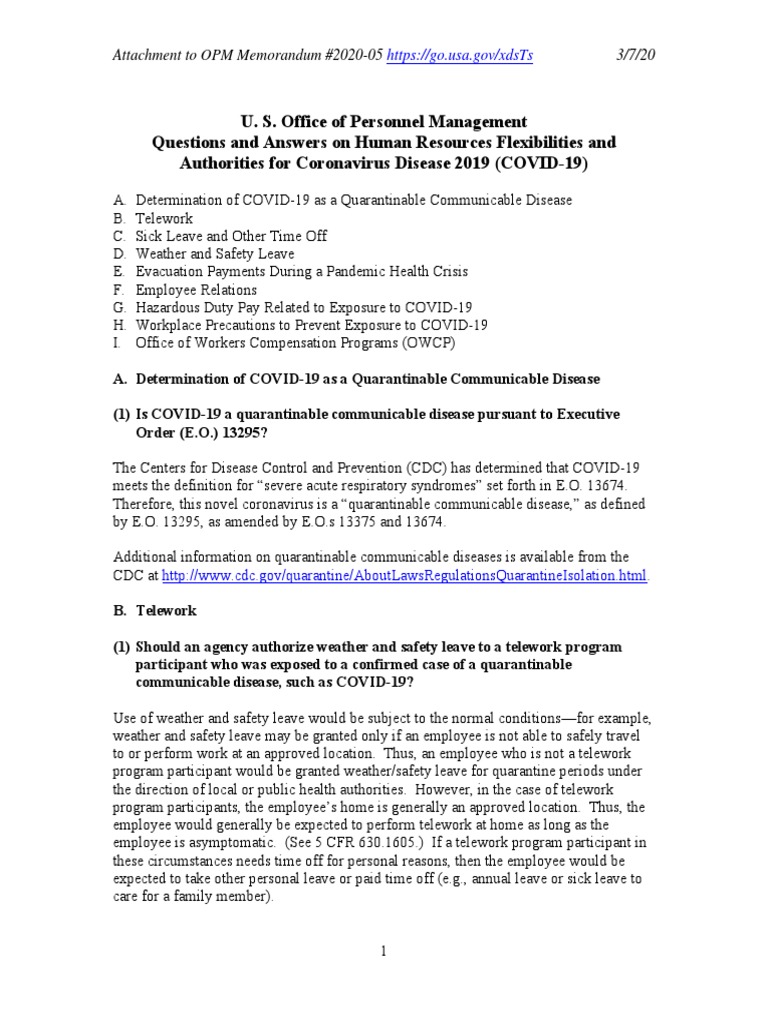 OPM Q&A On Coronavirus | PDF | Telecommuting | Sick Leave