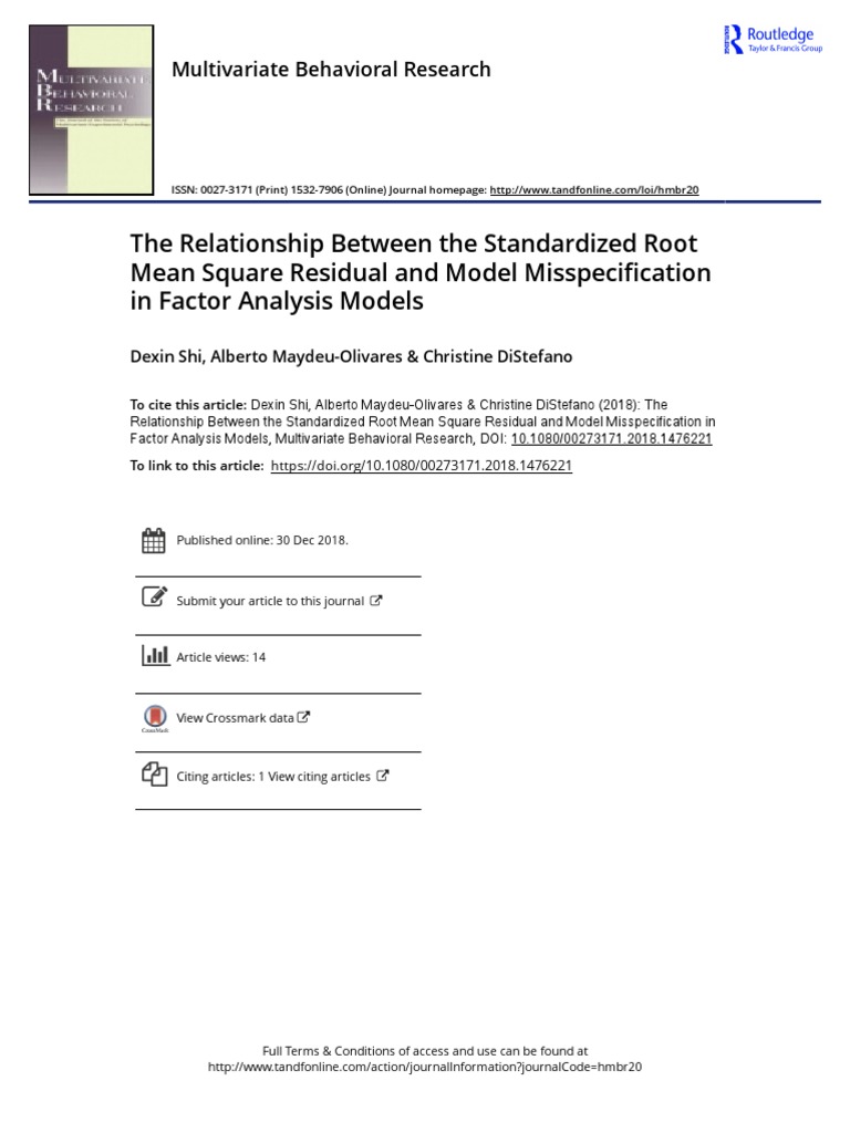 The Relationship Between The Standardized Root Mean Square Residual and Model Misspecification ...