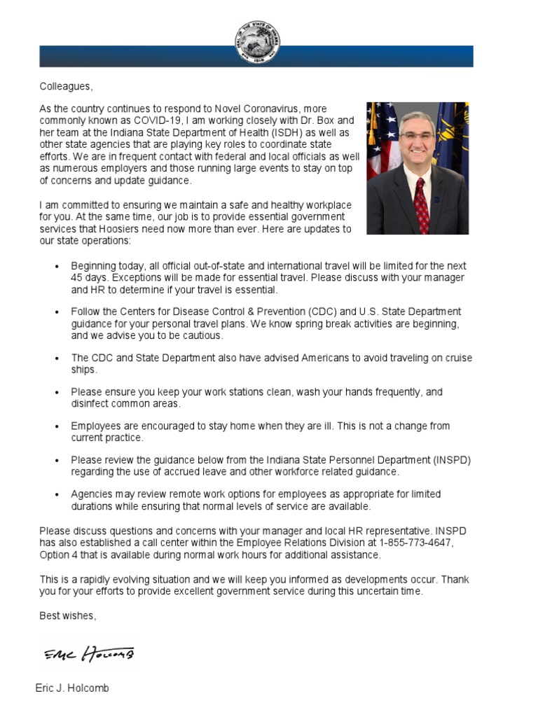 COVID-19 Letter and Workforce Guidance | PDF | Business