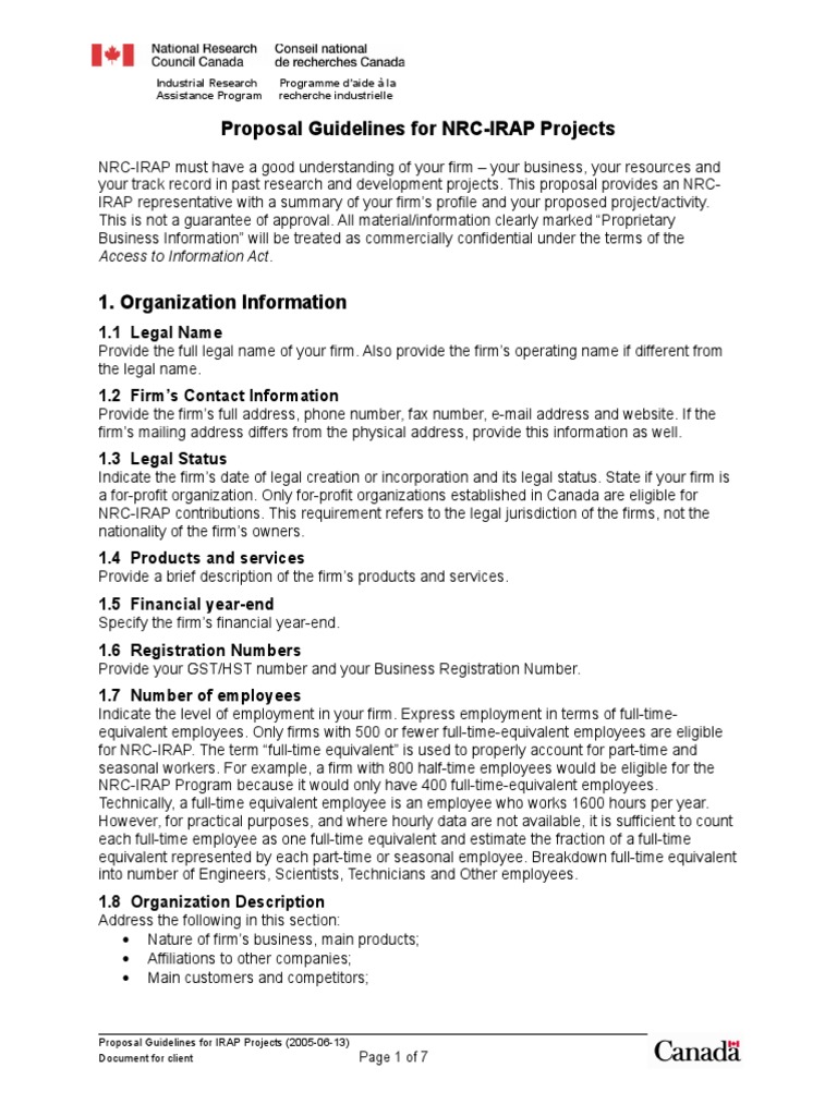 Proposal Guidelines For Full IRAP Project Application - Client ...