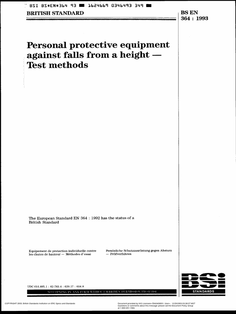 BS EN 364-1993 (Testing Methods For Protective Equipment Agai | PDF ...