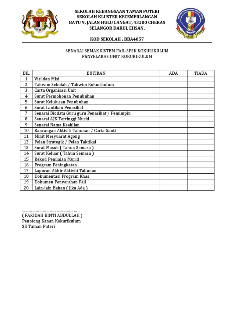 Senarai Semak Fail Besar | PDF