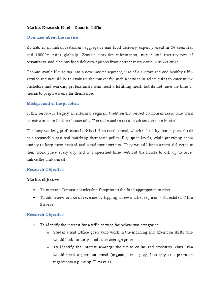 Market Research Brief | PDF | Restaurants | Foods