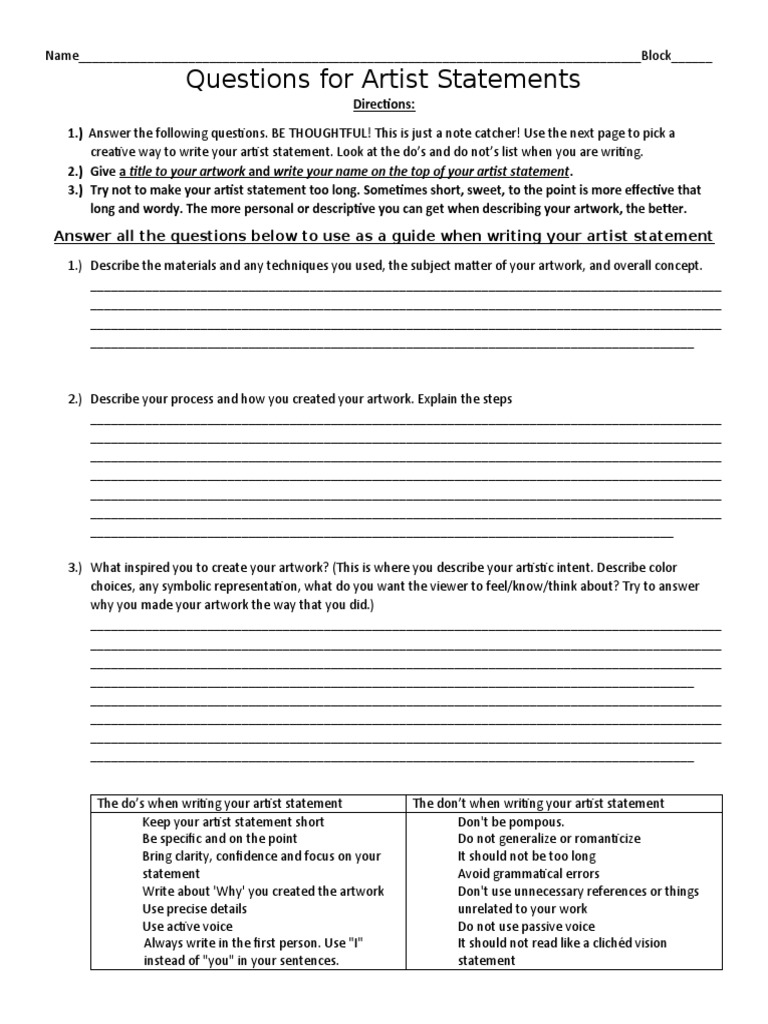 Questions For Artist Statements Updated | PDF | Poetry