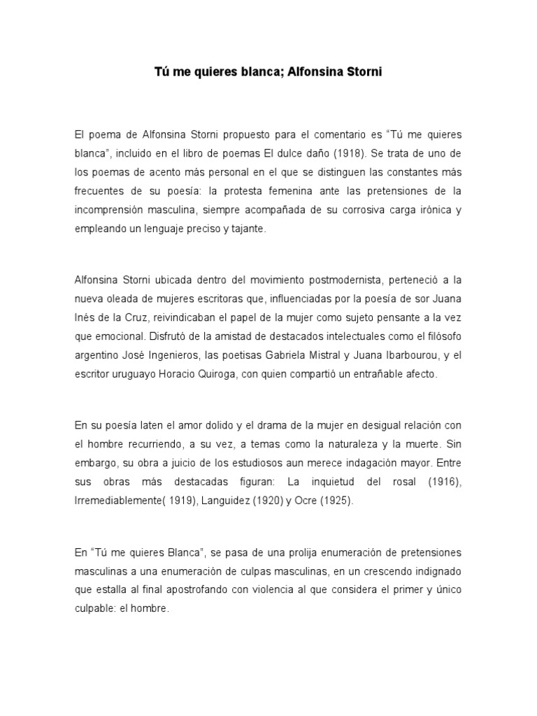 Tú Me Quieres Blanca | PDF | Poesía