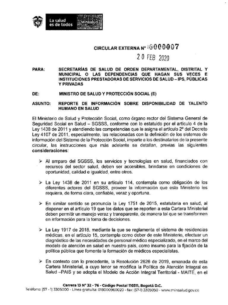 Circular No.07 de 2020 | PDF