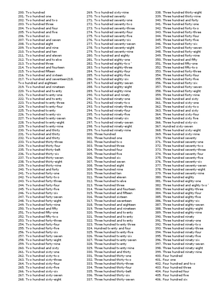 Numeros Del 200 Al 500 Ingles | PDF