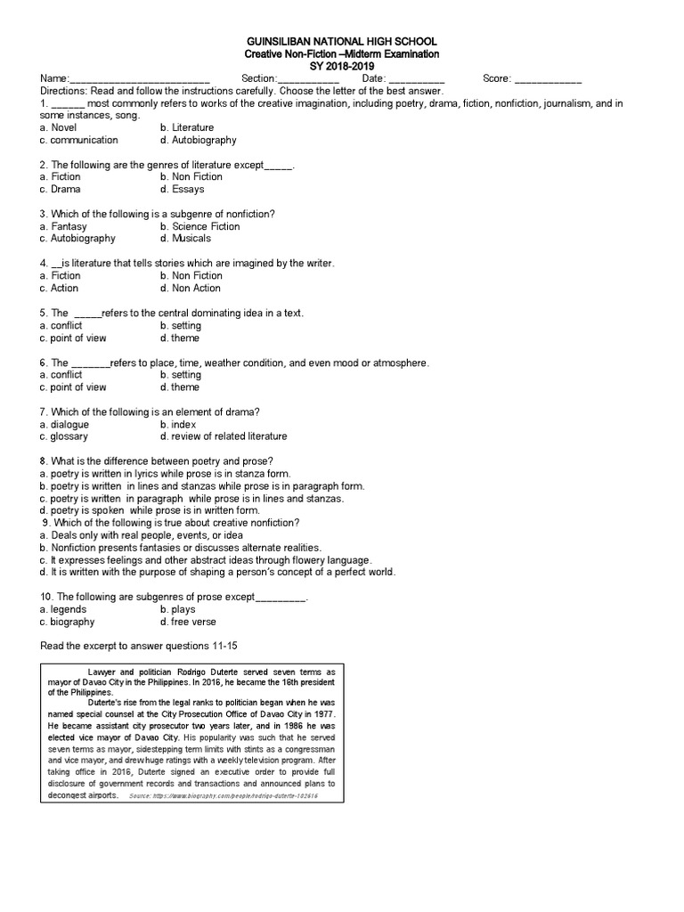 3rd Quarter Exam Creative Nonfiction1 | PDF | Creative Nonfiction ...