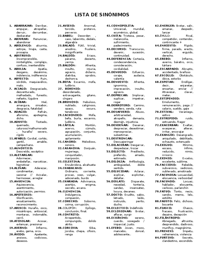Lista de Sinónimos Esenciales | PDF