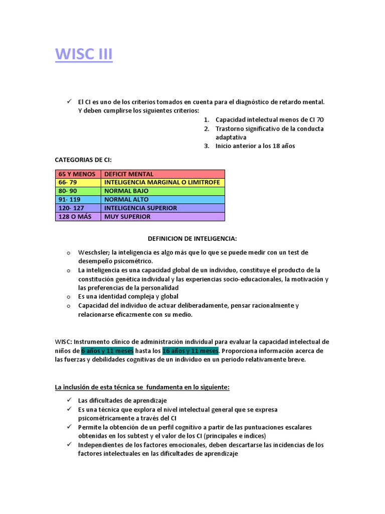 Wisc Iii PDF | PDF | Cociente de inteligencia | Inteligencia