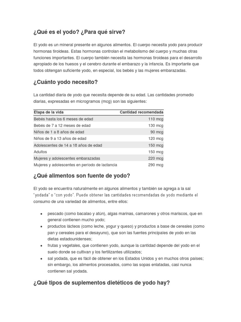 Qué Es El Yodo | PDF | Yodo | La leche materna