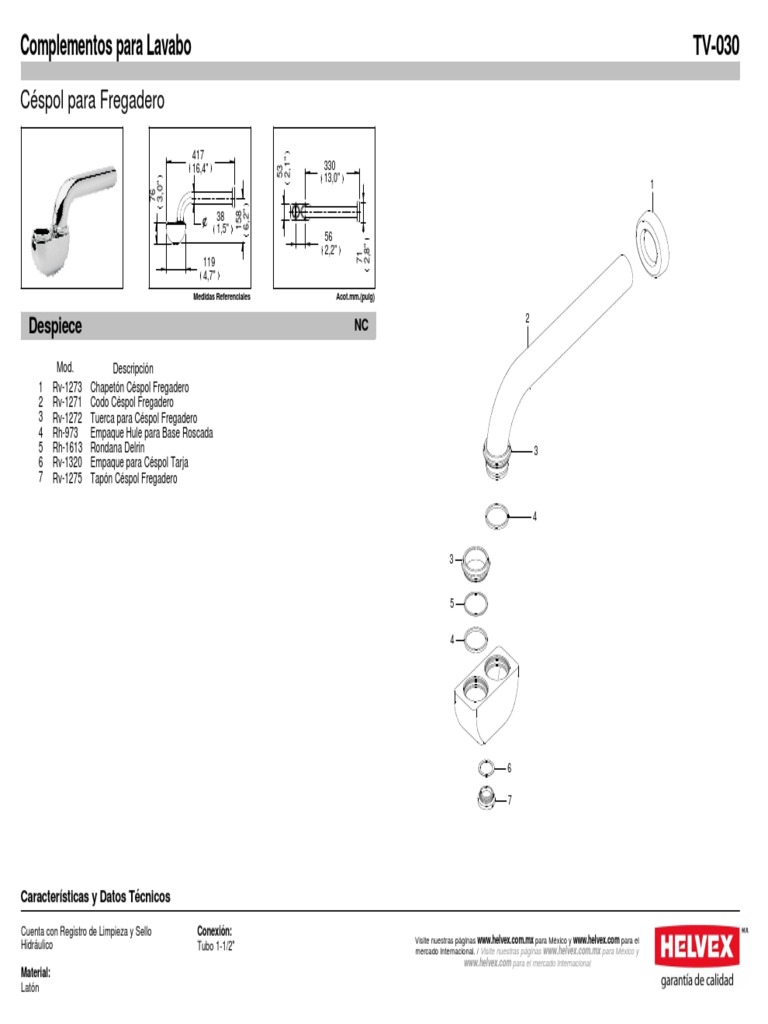 Céspol para Fregadero TV-030 - HELVEX Despiece | PDF