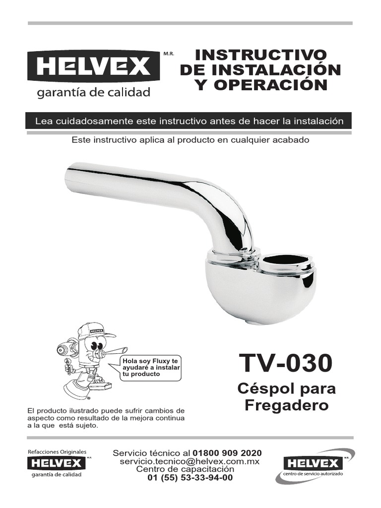 Céspol para Fregadero TV-030 - HELVEX Guía de Instalación | PDF | Naturaleza
