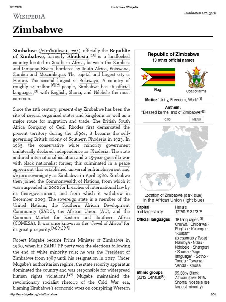 Zimbabwe | PDF | Zimbabwe | Robert Mugabe