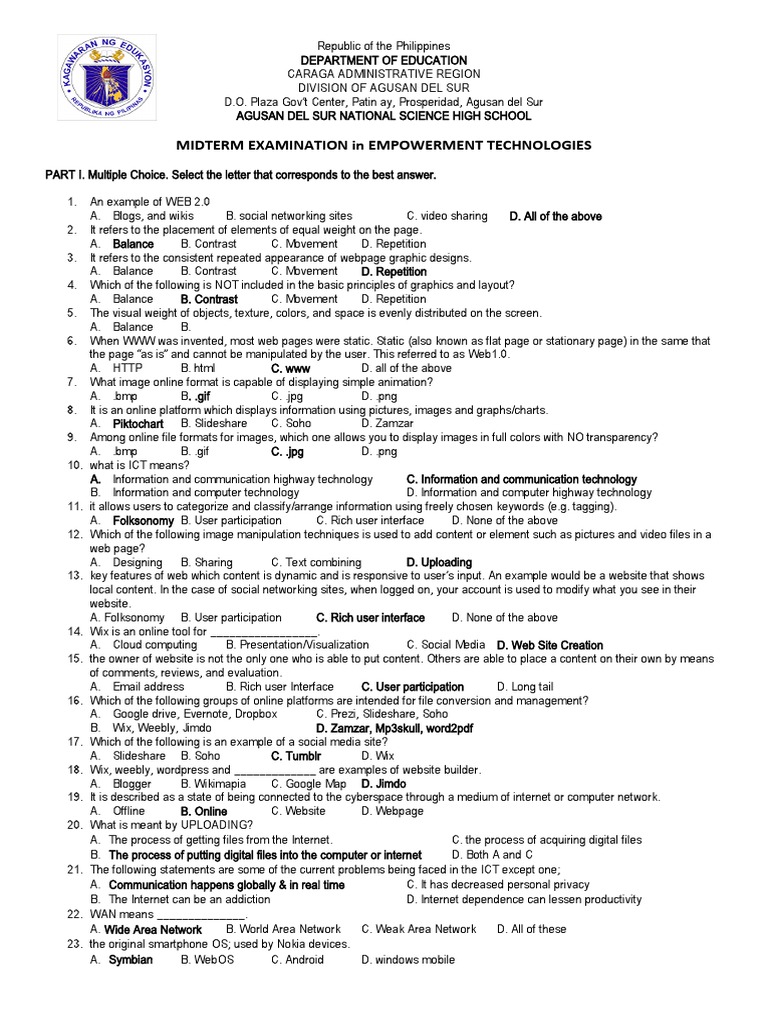 Final - Exam - in - Empowerment - Technologies End Term (AutoRecovered) Answer Key | PDF ...