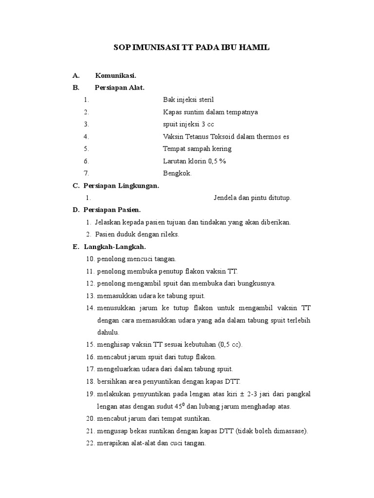 Sop Injeksi TT Pada Ibu Hamil | PDF