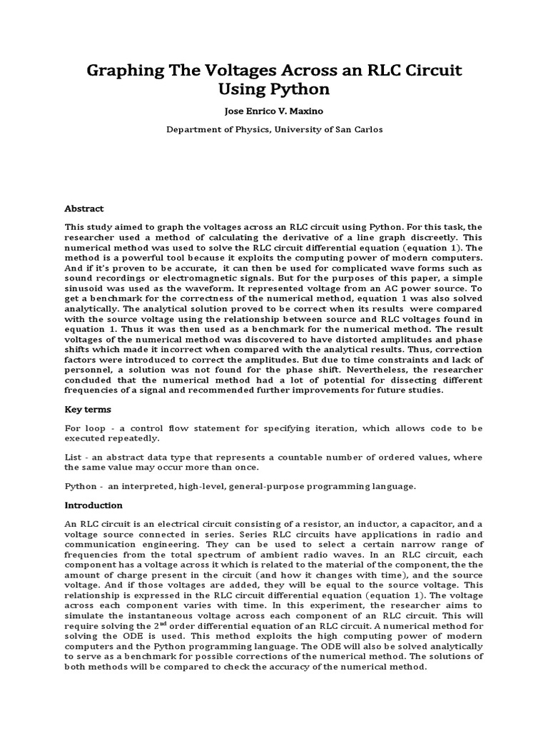 Graphing The Voltage Across An LRC Circuit Using Python | PDF ...