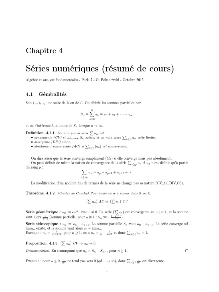 Séries numériques et théorème de Slutsky | PDF | Série (mathématiques ...