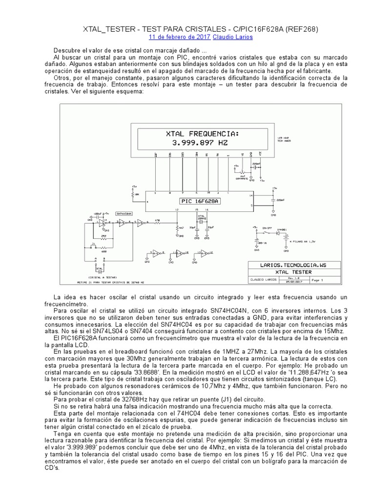Xtal - Tester - Test para Cristales - C-Pic16f628a (Ref268) | PDF ...