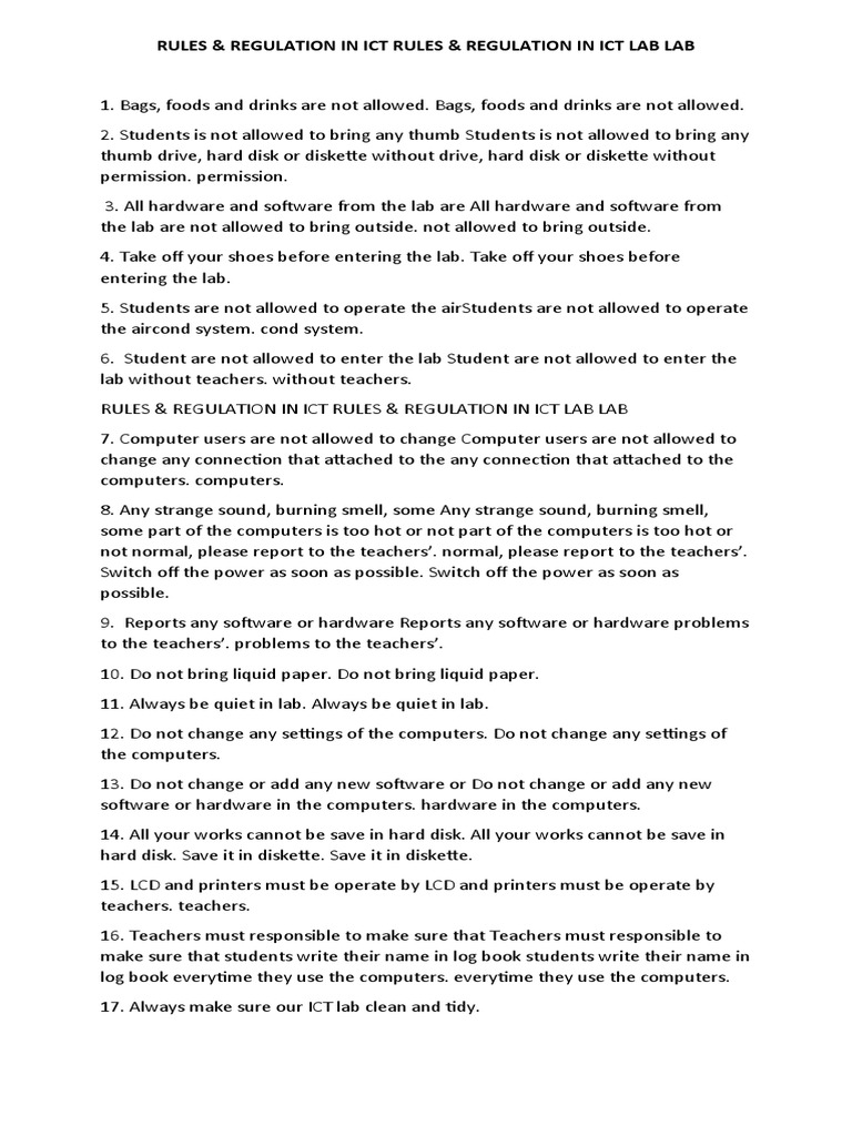 ICT Lab Rules and Regulations | PDF