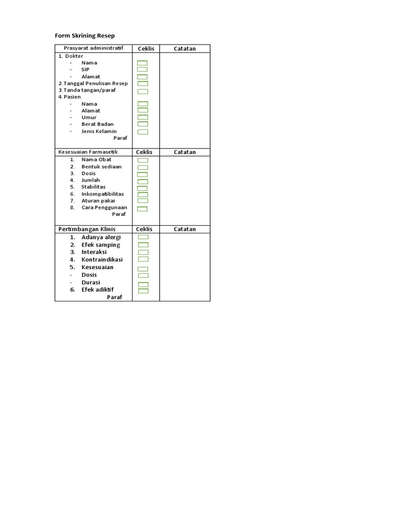 Form Skrining Resep | PDF