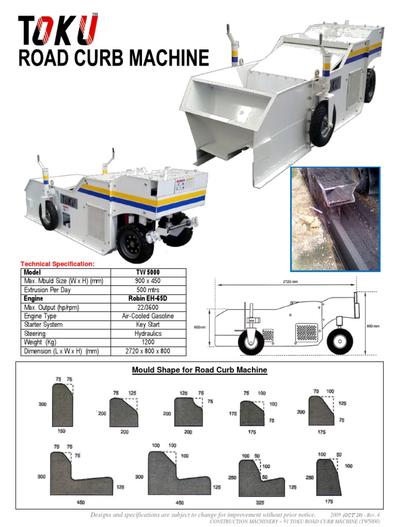 Technical Specifications for the TW 5000 Road Curb Extrusion Machine: A ...