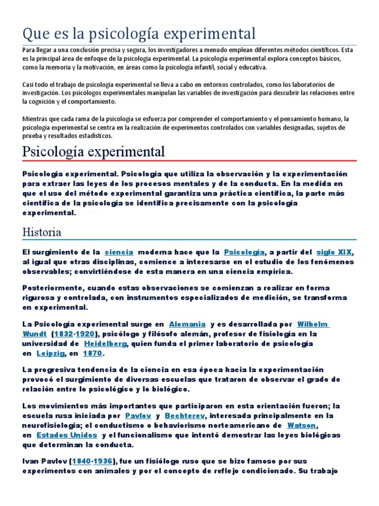 Que Es La Psicología Experimental | PDF | Psicología experimental ...