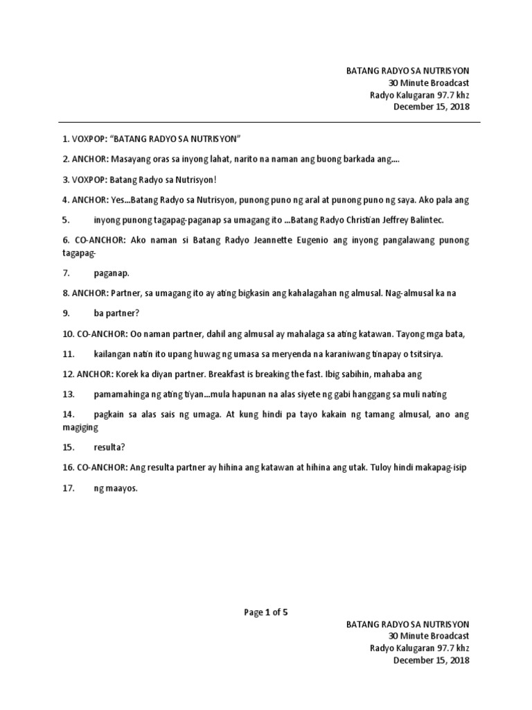 Batang Radyo Script | PDF
