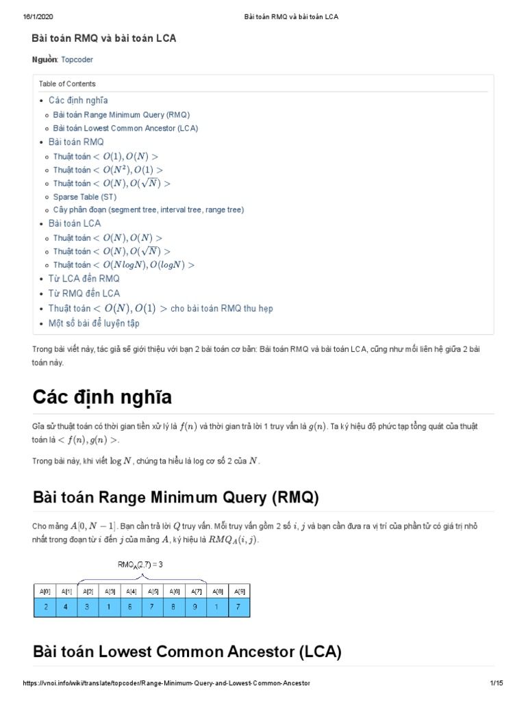 Bài Toán RMQ Và Bài Toán LCA | PDF