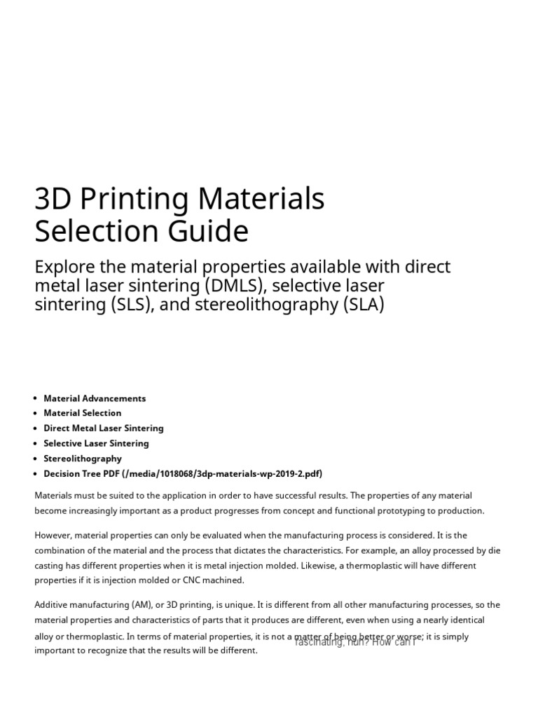 3D Printing Materials Selection Guide | Download Free PDF | 3 D ...