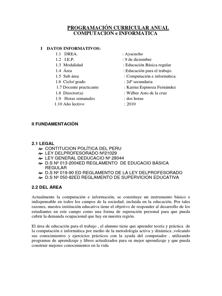 Programación anual Computación | PDF | Microsoft Excel | Internet