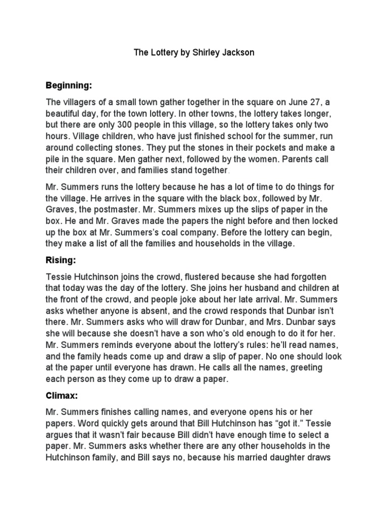The Lottery by Shirley Jackson | PDF | Mystery, Thriller & Crime Fiction