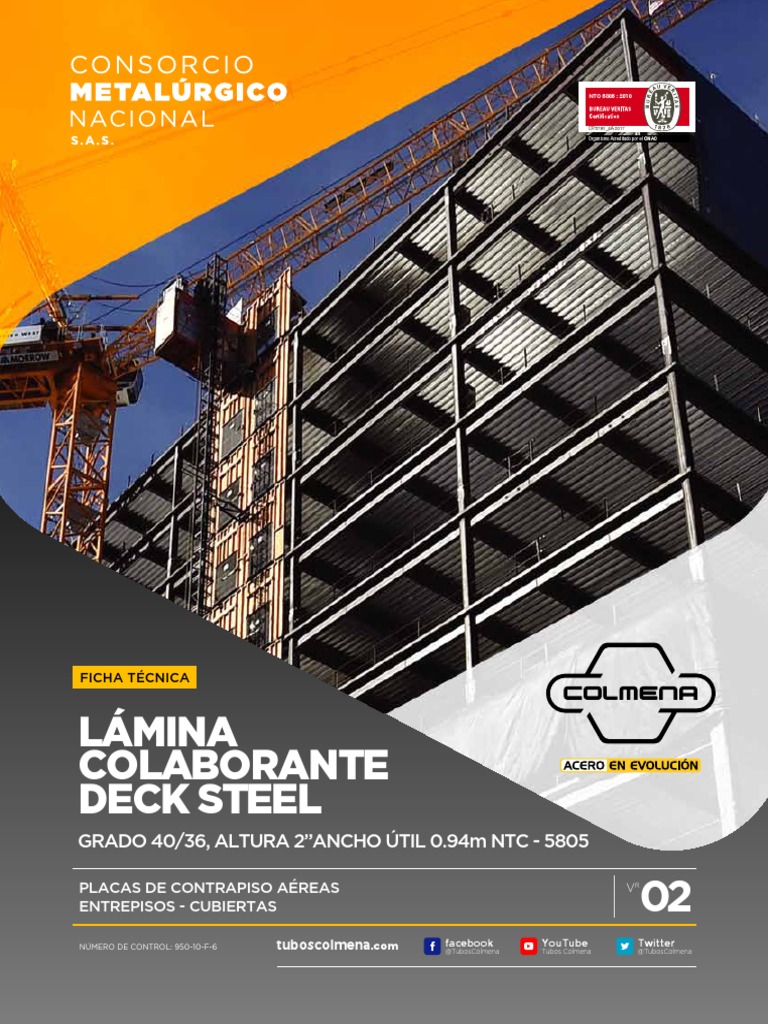 Ficha Tecnica Colmena Lamina Colaborante Deck Steel | PDF | Rieles ...