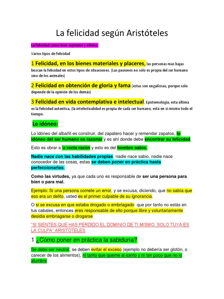 La felicidad según Aristóteles | PDF | Sufrimiento | Felicidad