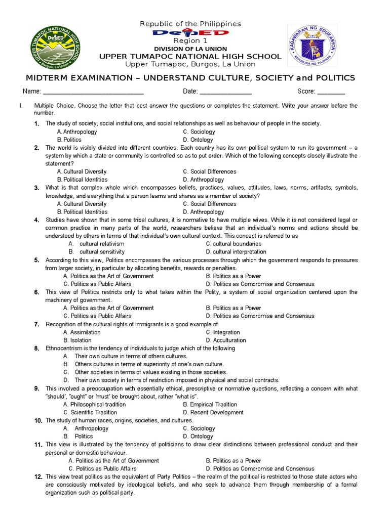 First Grading Exam | PDF | Sociology | Anthropology