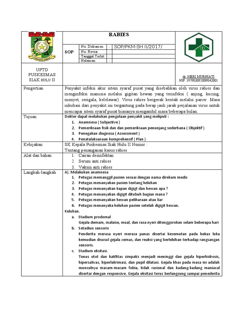 Sop Dan Daftar Tilik Rabies | PDF | Kesehatan Holistik | Sains & Matematika