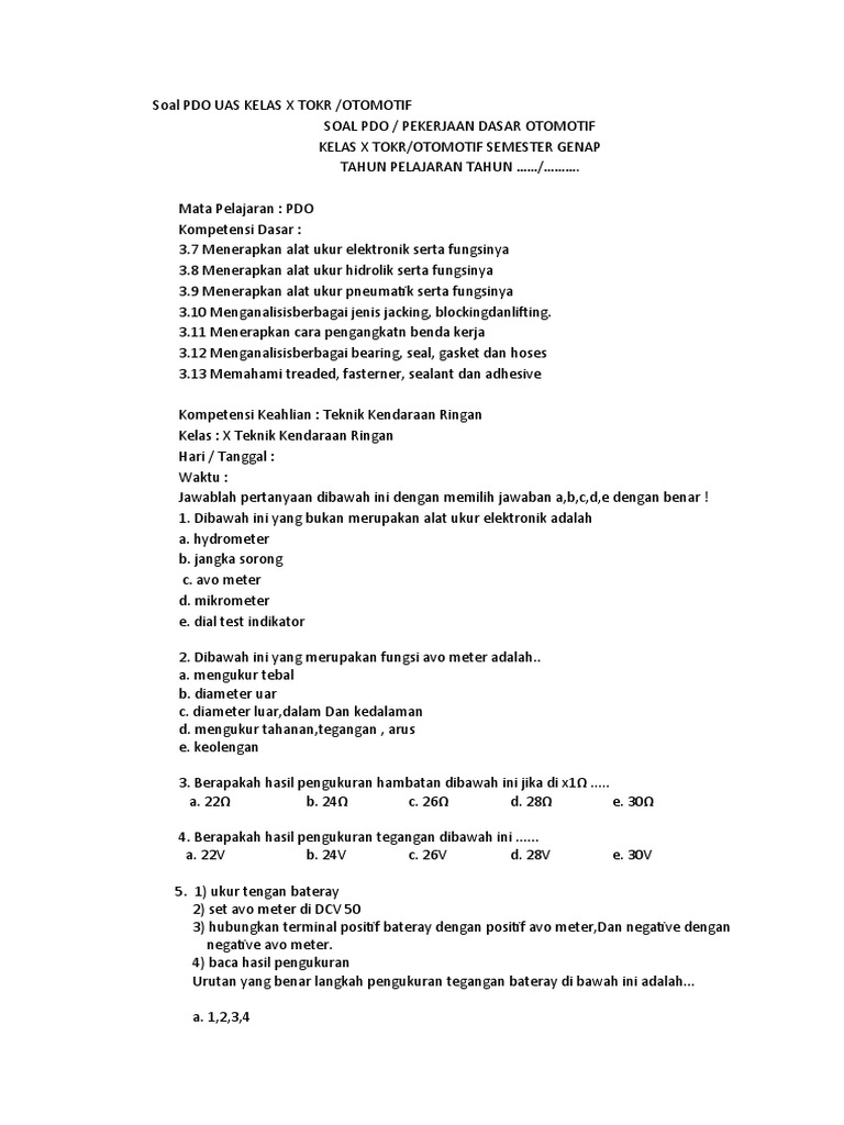 Soal PDO UAS KELAS X TOKR | PDF