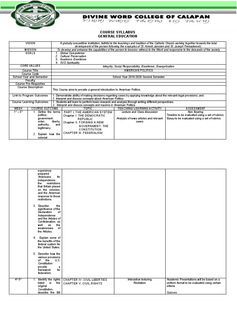 COURSE SYLLABUS - American Politics | PDF | United States Congress ...