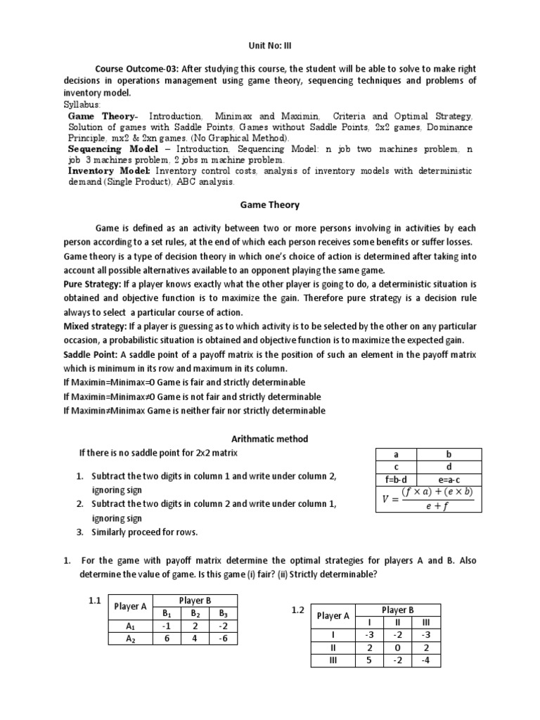 Operation Research Unit 3 | PDF | Game Theory | Mathematical And Quantitative Methods (Economics)