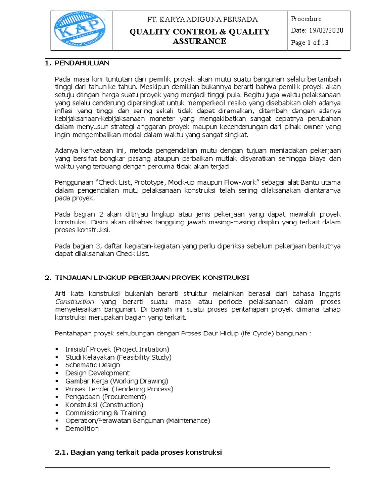 Prosedur Quality Control Proyek Konstruksi | PDF | Seni | Komputer