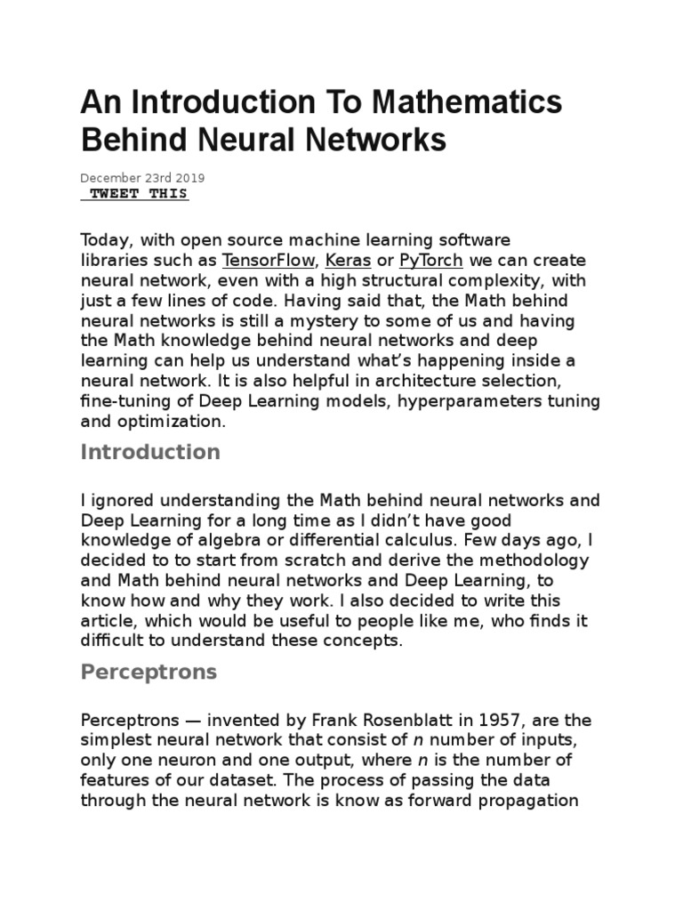 An Introduction To Mathematics Behind Neural Networks | PDF ...