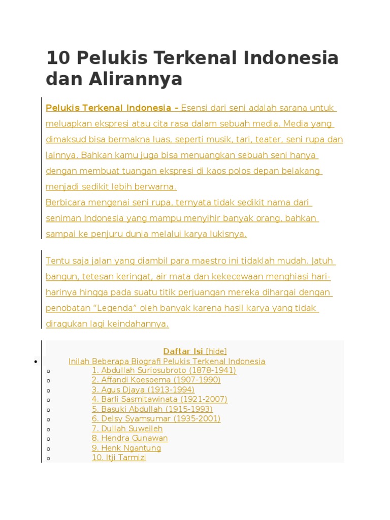 10 Pelukis Terkenal Indonesia dan Alirannya | PDF | Seni