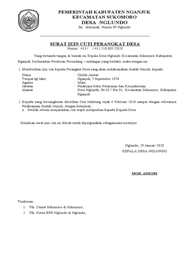 Surat Izin Cuti | PDF | Griya & Taman