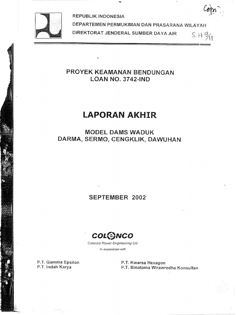 Laporan Akhir Model Dams Waduk Darma, Sermo, Cengklik, Dawuhan PDF | PDF