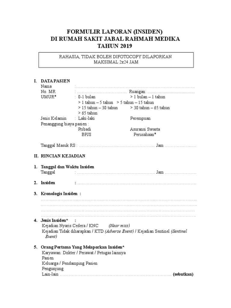 Formulir Laporan Insiden Internal Ikp | PDF