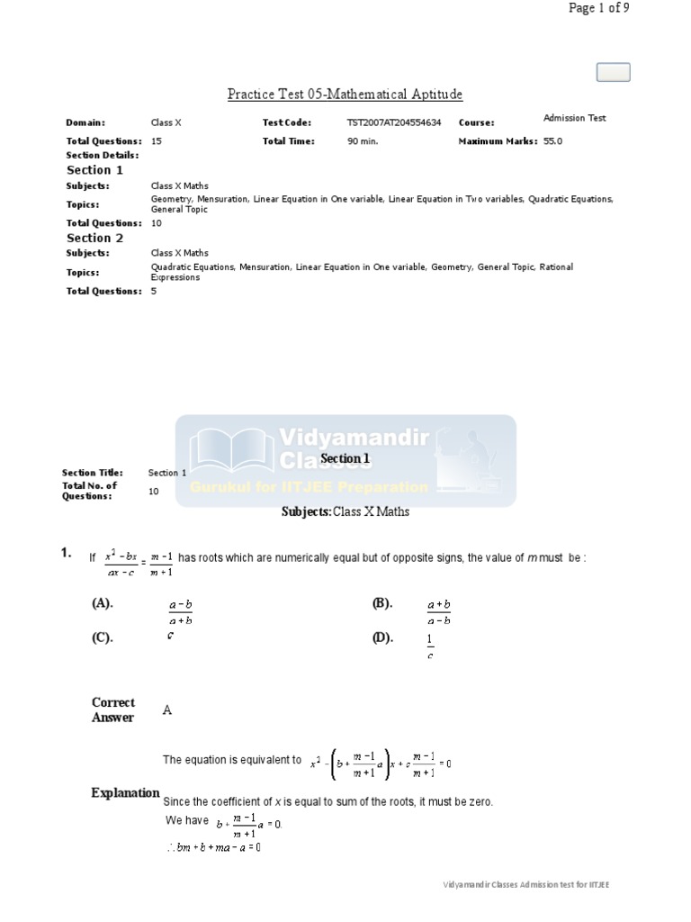 Practice Test 05-Mathematical Aptitude | PDF | Quadratic Equation ...